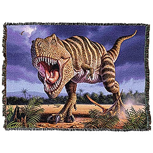 Pure Country Weavers Rex Brown Blanket by Jerry LoFaro - Dinasour Prehistoric Gift Tapestry Throw Woven from Cotton - Made in The USA (72x54)
