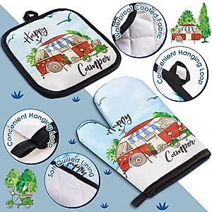 4 Pcs Camping Dish Towels Pot Holders Oven Mitts Set Making Memories One Campsite at a Time RV Kitchen Towels Soft Absorbent Pot Holder Camper Oven Mitt Dish Cloths Hand Towels