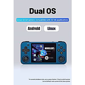 ANBERNIC RG353M Handheld Game Console , Aluminum Alloy CNC Process Dual OS Android 11 + Linux System Support 5G WiFi 4.2 Bluetooth Built-in 64G SD Card 4452 Games (Deep Blue)