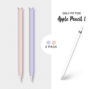 2 Pack Cute Case for Apple Pencil 1st Gen for Apple Pencil Accessories Cover , Soft Silicone Sleeve Cover Accessories Compatible for iPad Pro 9.7"/10.5"/12.9" (Pink & Purple)