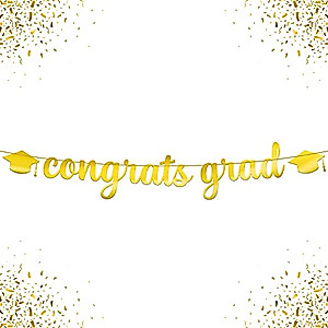 Big, Congrats Grad Banner - 72x44 Inch | Shiny Congrats Grad Banner 2022 - No DIY, 10 Feet | Graduation Banner for Class of 2022 Decorations | Large Graduation Banner for Gold Graduation Decorations