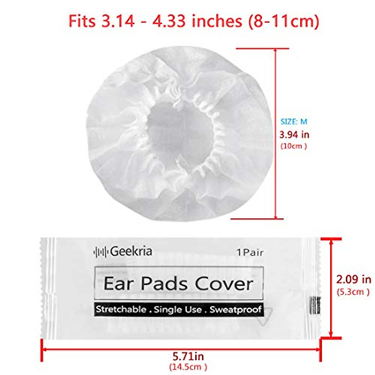 Geekria 50 Pairs Individually Wrapped Disposable Headphone Covers, Stretchable Sanitary Ear Pads Covers, Hygienic Ear Cushion Protector Fits 3.14"-4.33" Earpiece Bulk Pack (Size M, White)