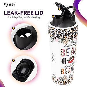 Wovo 26oz Shaker Bottle, Double-Walled Insulated Stainless Steel Water Bottle and Protein Shaker, Workout Shaker Cups with Wire Whisk, Reusable Gym Water Bottle, Train Like a Beast Look Like a Beauty