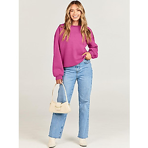 ANRABESS Women's Sweatshirts Hoodies Crewneck Oversized Fleece Pullover Sweaters Cute Top Y2K Teen Girls Preppy Clothes 2024 Hot Pink Large