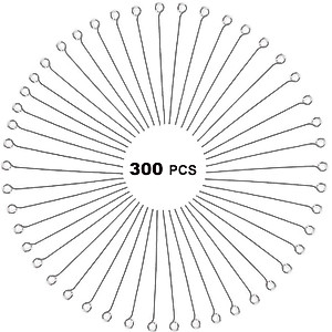 300 Pcs 1.6 Inch 304 Stainless Steel Open Eye Pins Headpins for Jewelry Necklace Making, (Silver)
