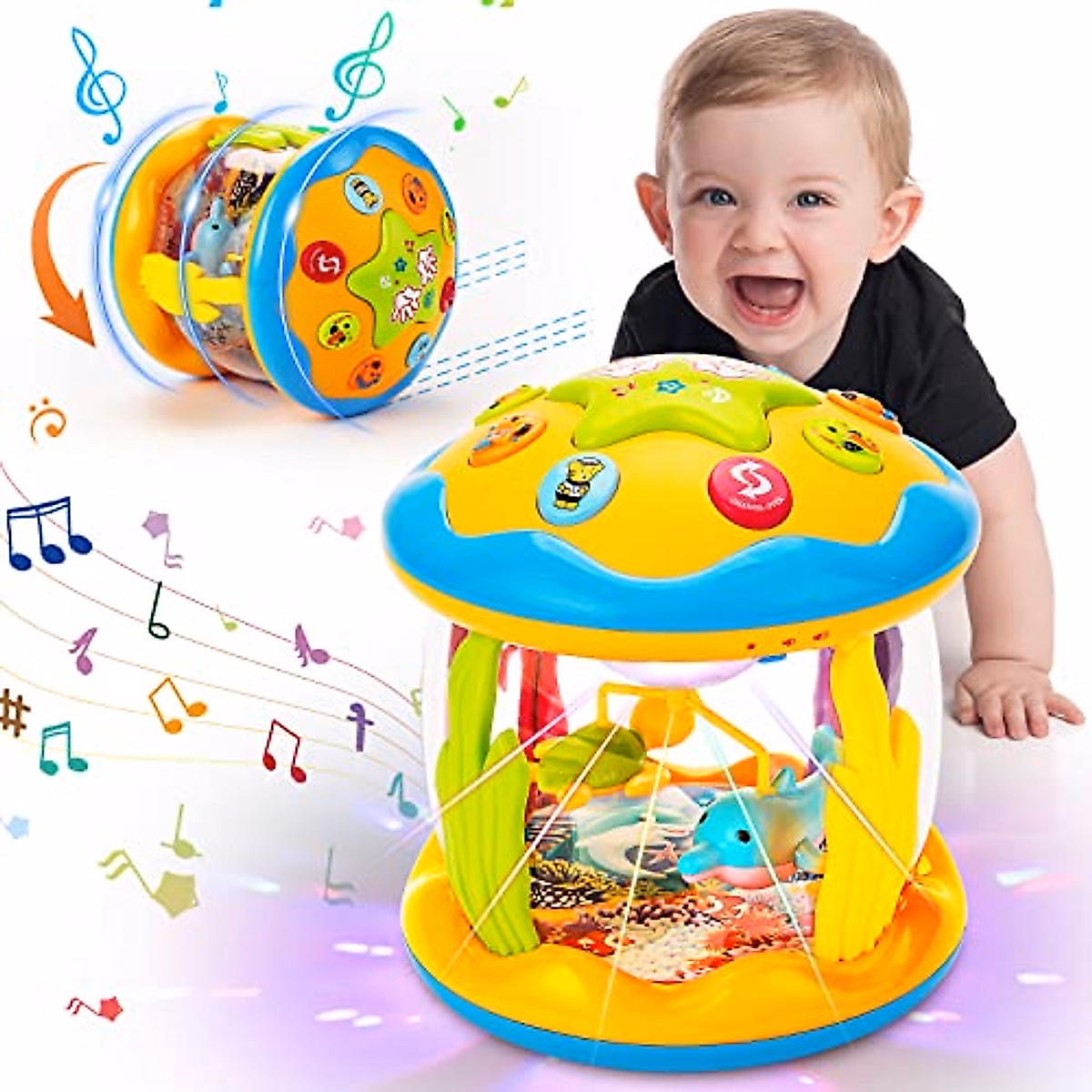 Ednzion Baby Toys 6 to 12 Months - Ocean Rotating Light Up Infant Toys 6-12 Months, Tummy Time Toys for Babies 6-12 Months, 1 Year Old Boy Girl Gifts, Musical Crawling Toy for 6M+ Toddlers