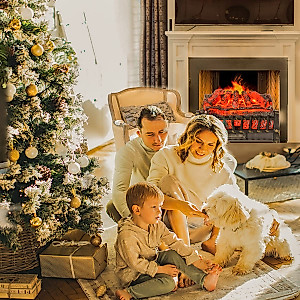 Electric Fireplace Logs 21in Inserted Heater with Remote Realistic Dancing Flame Effect Adjustable Brightness Overheating Protection Christmas Home Decoration 11
