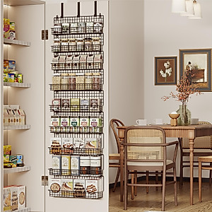 JKsmart 9-Tier Spice Rack Organizer with Door Hook, Wall Mount, and Extra Large Capacity for Pantry Door – Stylish Black Design for Effortless Organization, Ultimate Kitchen Storage Solution