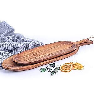 Set of 2 Acacia Wood Serving Trays,Oval Long Wooden Tray Plates for Serving Food,House Warming Gifts New Home Decor,Handmade Snack Board Bread Sushi Fruit Trays for Party