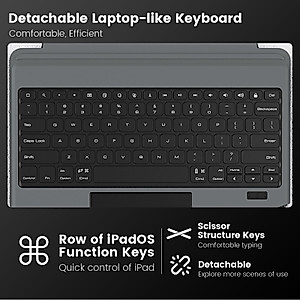 Nillkin iPad Pro 12.9 Case with Keyboard, Keyboard Case for iPad Air 13 (M2, 2024), Magic Trackpad, Detachable Keyboard, Adjustable Portrait/Landscape Stand, Sliding Camera Cover, Pencil Holder, Black