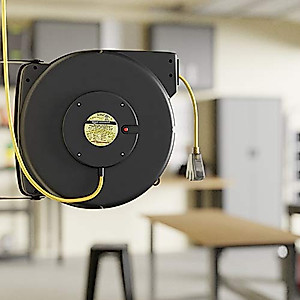 AmazonCommercial Extension Cord Reel Retractable Heavy Duty 12AWG x 80' Glow Strip Cable and LED Light-Up Triple Tap Connector