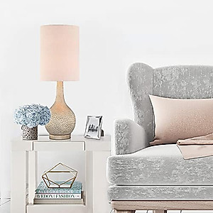 Catalina Lighting 19100-000 Champagne Silver Hammered Table Lamp with Linen HaRoundback Cylindrical Shade, 31"