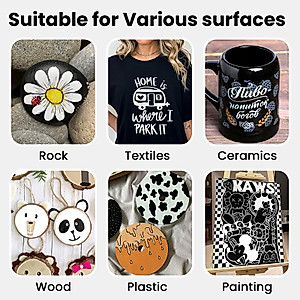 Tesquio Black and White Paint Marker, 8 Pack Dual Tip Acrylic Paint Pens with Medium Tip and Brush Tip, Ideal for Wood, Rock Painting, Canvas, Stone, Glass, Ceramic