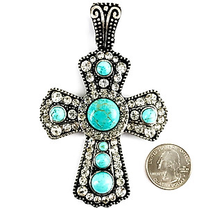 Western Collection Rhinestone Turquoise Duo Color Cross Rope Magnetic Closure Pendant (5)