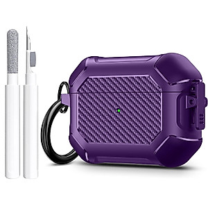 Maxjoy for AirPods Pro 2nd Generation Case, Carbon Fiber Secure Lock Clip Full Body Shockproof Hard Shell Protective Case Cover with Keychain for Apple AirPod Pro 2 2022, Purple