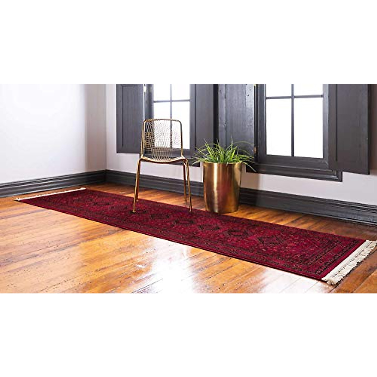 Unique Loom Tekke Collection Over-Dyed Saturated Traditional Torkaman Area Rug, 2 ft 7 in x 10 ft, Red/Black