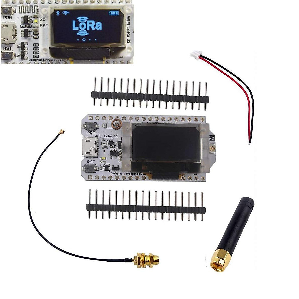 SX1276 LoRa Transceiver Module 868MHz 915MHz IOT 0.96inch OLED Display ESP32 Wifi Bluetooth Development Board + Antenna + JST Battery Connector for Arduino Nodemcu Geekstory
