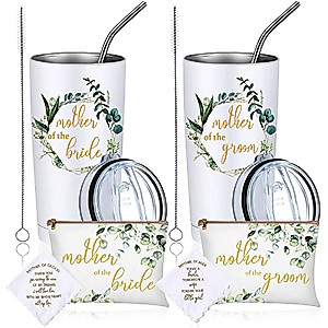 6 Pack Mother of the Groom Mother of the Bride 20 oz Mug Tumblers Cup Wedding Gifts Mother of Bride and Groom Makeup Bag Mom Cosmetic Bag Handkerchief for Mother for Wedding Engagement Favor Gifts