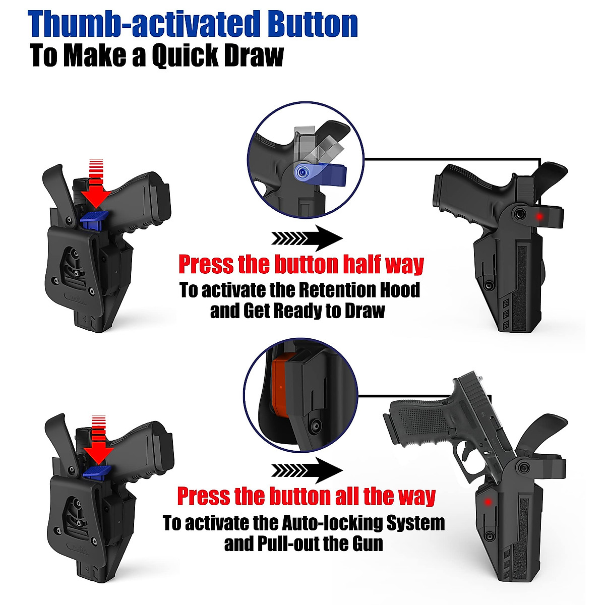 G19 Level 3 Retention Duty Holster for Gen 1 2 3 4 5 Glock 19/17/19X, Glock 23/32, Glock 45/44, Law Enforcement, Adjustable /Cant Polymer Duty Belt Gun Holster - Right Handed