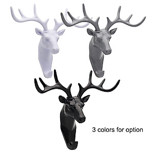 Cangder 3Pcs Deer Wall Hooks Antlers Plastic Wall Hooks/Hanger, Grey Animal Key Hat Holder Hanging for Home Wall Decoration