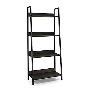 CAPHAUS 4 Tier Ladder Bookshelf, 24 Inch Width Free Standing Shelf, Bookcase Shelf Storage Rack Organizer, Industrial Book Shelves for Home Office, Living Room, Kitchen, Black Wooden Shelves