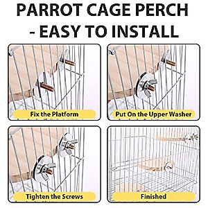 Natural Pine Wood Birdcage Stands, Bird Perches Platform, Parrot Stand Cage Accessories Toys with Washers for Budgie Parakeet Hamster Cockatiel Conure Lovebirds Gerbil Exercise Sleep & Chew, 3Pcs