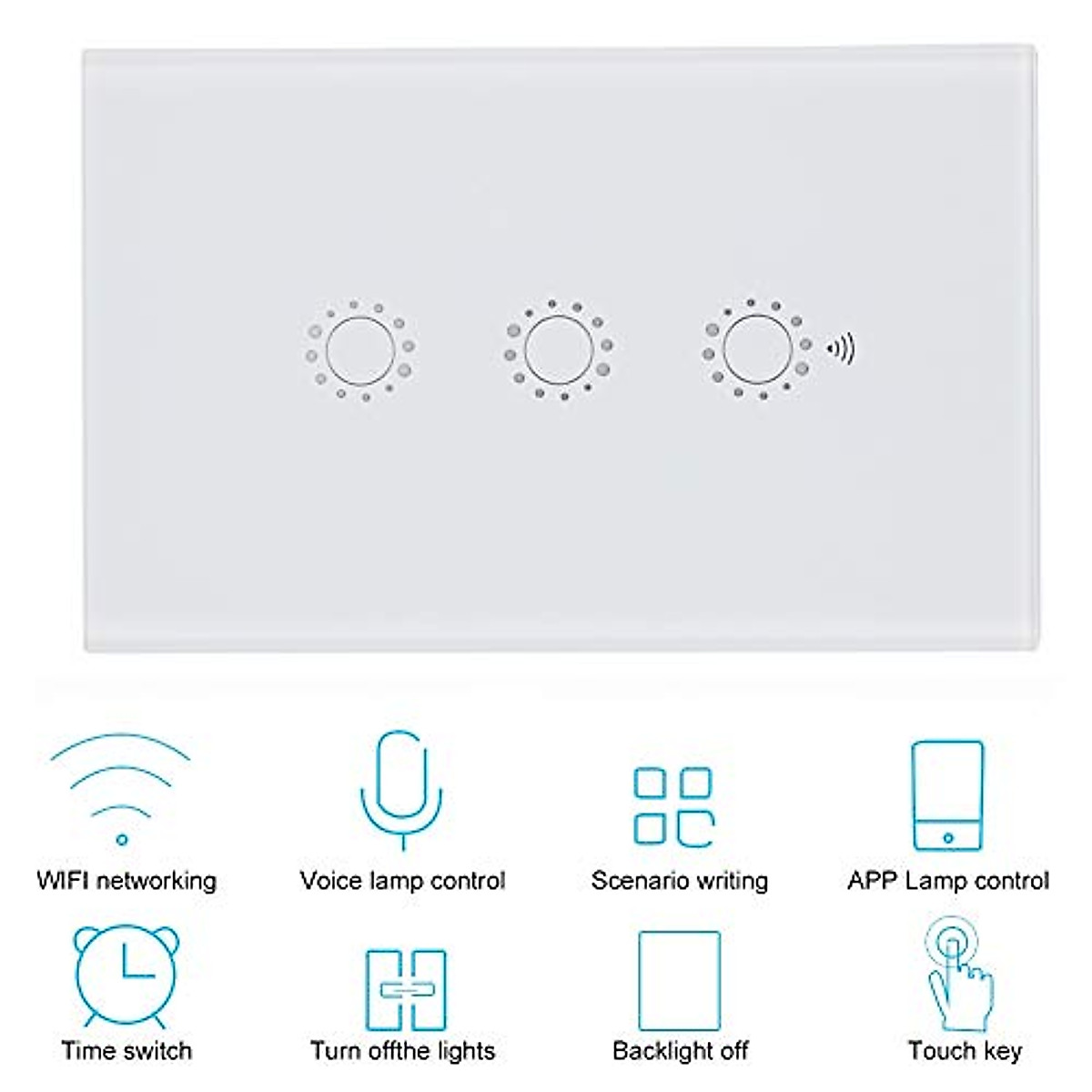 WiFi Smart Touch Panel Light Switch, Smart Switch Support Voice Control Phone APP Control Touch Control with Timing Function for Smart Home(White)