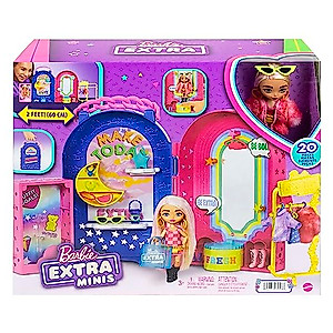 Barbie Extra Minis Doll and Fashion Playset with 15+ Pieces, Boutique with Small Doll, Clothes and Accessories