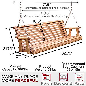 Amish Casual Heavy Duty 800 Lb Roll Back Treated Porch Swing with Hanging Chains (5 Foot, Cedar Stain)