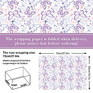 AnyDesign 12 Sheet Butterfly Wrapping Paper Purple Pink Butterfly Gift Wrap Paper Bulk Spring Art Paper for Wedding Baby Shower Birthday DIY Crafts Gift Packing,19.7 x 27.6 Inch, Folded Flat, 4 Design