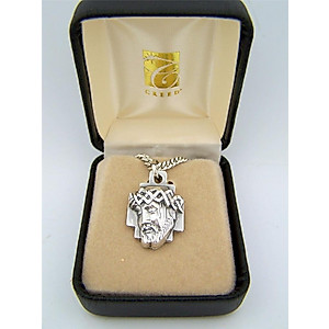 CB Silver Toned Base Crown of Thorns Head of Jesus Christ Cross Medal, 1 Inch