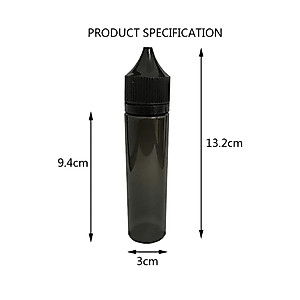 Squeezable 60ml Empty Drop Bottle Food Grade PET Transparent Black Plastic Bottle with Childproof Tampering Black Cap with Funnel Sticker Labels (6 Pack)