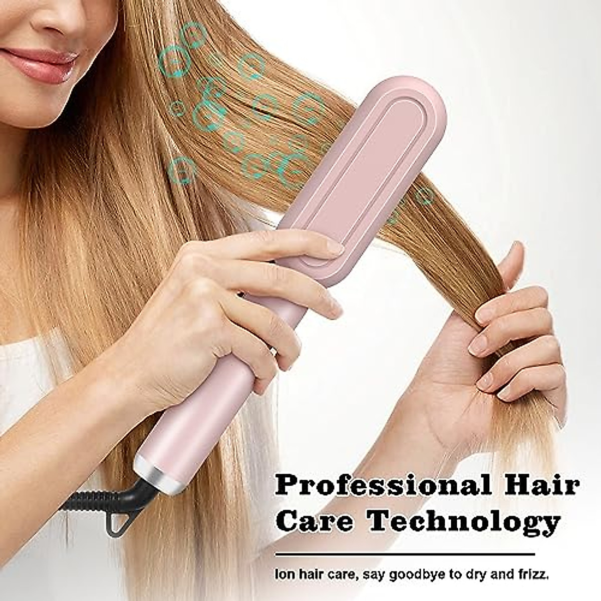 2023 Upgraded Hair Straightener Brush - Professional Ionic Hair Straightener Comb for Women, Hair Care & Ease Frizz, Anti-Scald, 5 Temp Settings for Home,Travel & Salon (Pink)