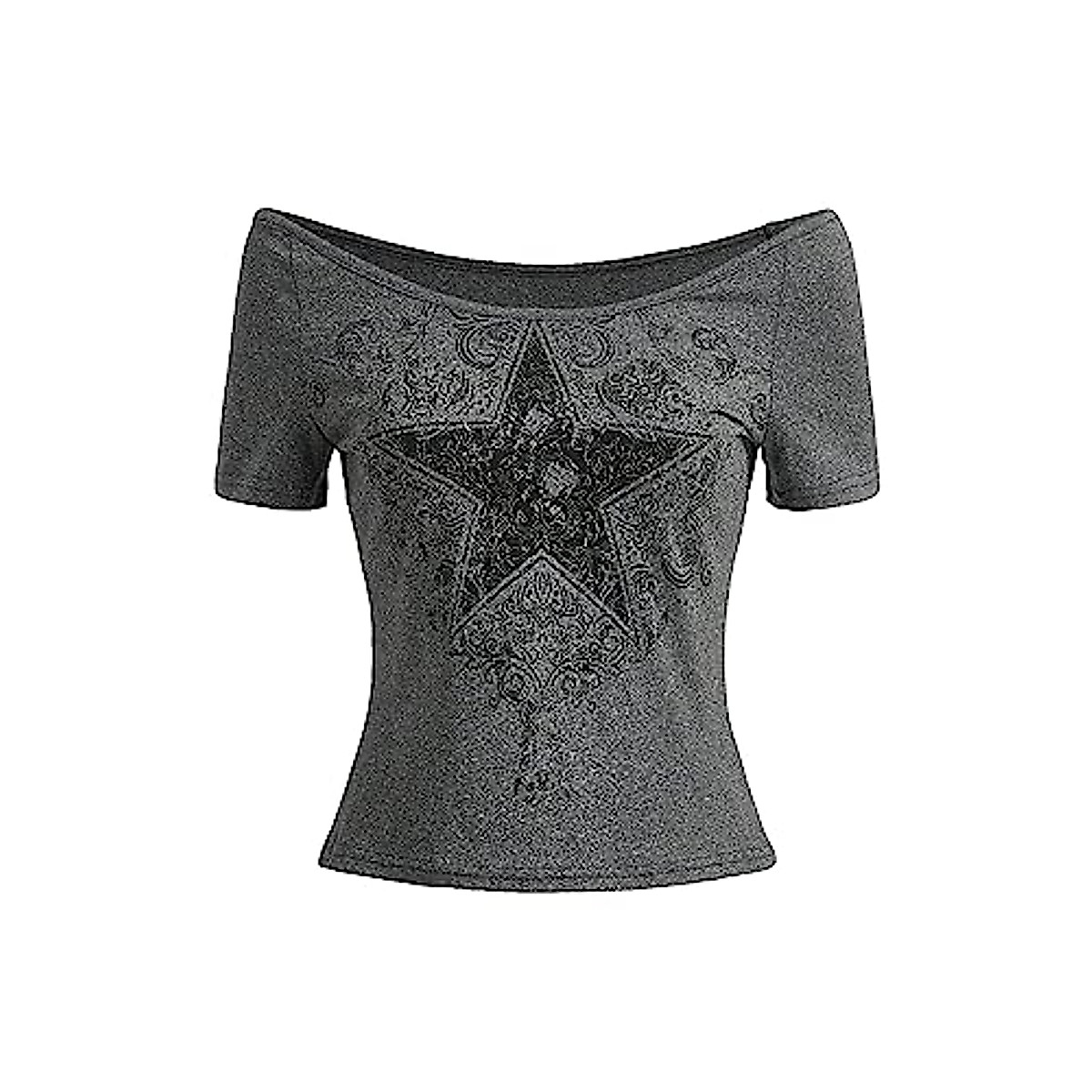 SOLY HUX Women's Y2k Graphic Tees Crop Tops Star Print Off Shoulder Short Sleeve T Shirts Dark Grey Star S