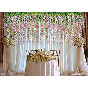 DearHouse 12 Pack 1 Piece 3.6 Feet Artificial Fake Wisteria Vine Ratta Hanging Garland Silk Flowers String Home Party Wedding Decor (Pink)