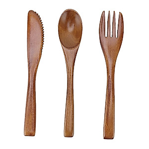 Wooden Forks and Spoons for Eating Utensils Set, Travel Wooden Spoons Forks, Wooden Dinner Utensil Set Kitchen Wooden Flatware Tableware Cutlery Set Includes Wooden Spoon, Fork, Knife (3 Pieces)