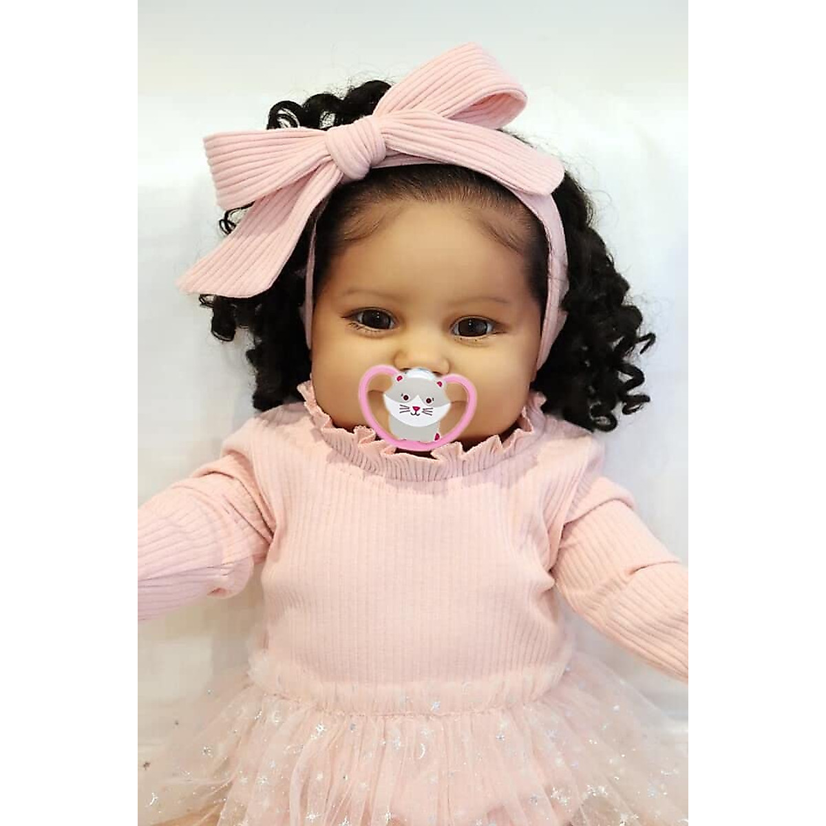 Angelbaby Reborn Real Life Baby Dolls 24inch Soft Silicone Realistic Weighted Dark Brown Skin Newborn Reborn Toddler Girl Doll Detailed Toys for Children Gifts