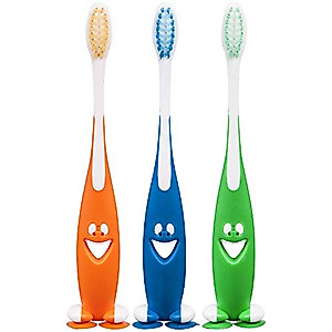 RM Oral Kids Healthy Smiles Suction Cup Soft Toothbrushes, 3 Count Twin Pack