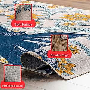 nuLOOM Patricia Machine Washable Octopus Ultra Thin Area Rug, 5x8, Blue