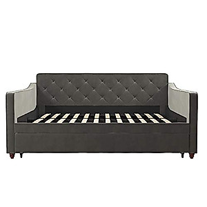 Novogratz Vintage Upholstered Full Twin Trundle Set, Grey Daybed, Gray Velvet