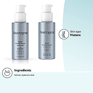 Neutrogena Rapid Wrinkle Repair Retinol Facial Moisturizer with SPF 30 Sunscreen, 1 fl. oz, & Rapid Wrinkle Repair Face & Neck Night Moisturizer with Retinol, 1 fl. oz