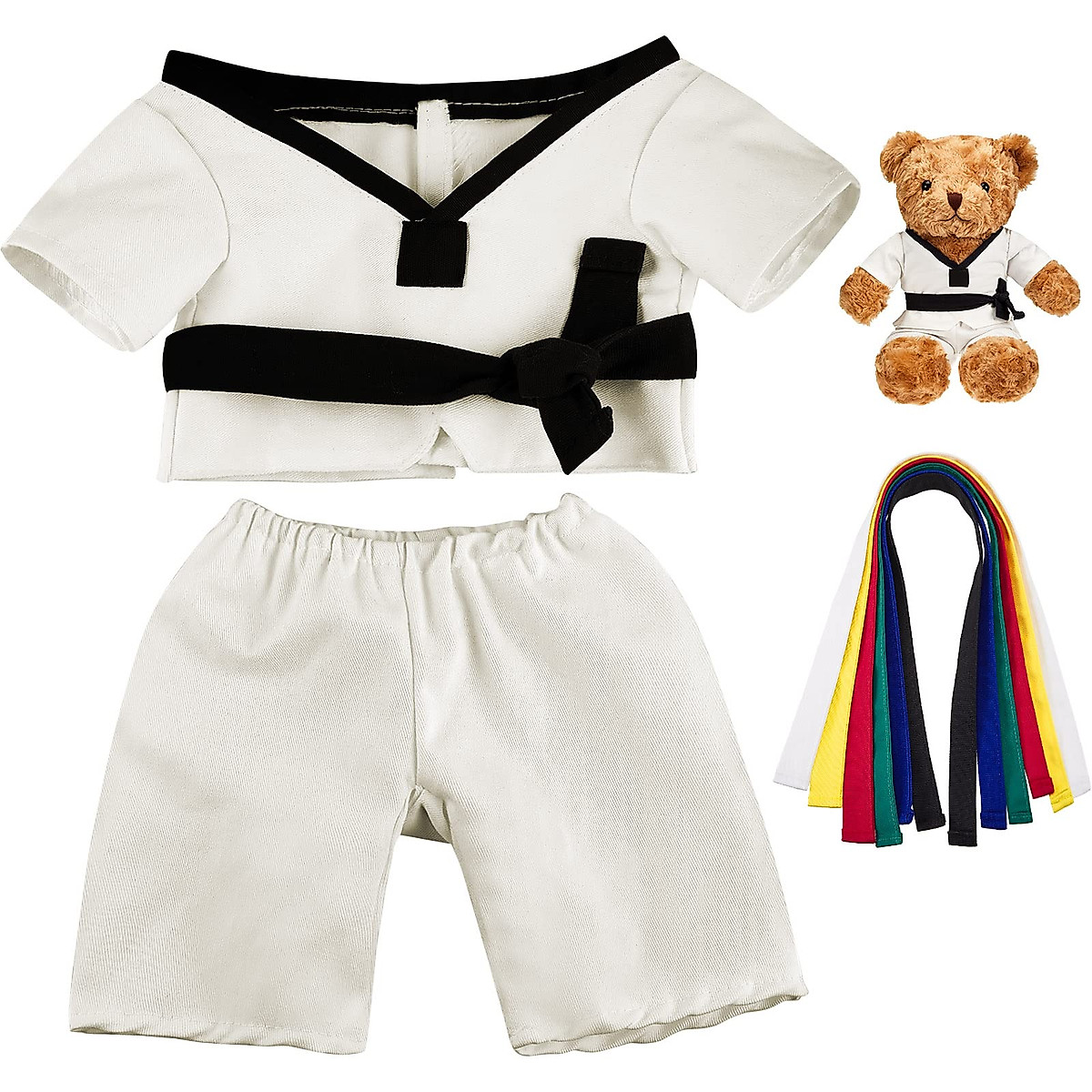 Taekwondo Uniform Outfit Bear Clothes with Belts, Bear Not Included, Fit 12-16 in Bear, Bear Clothes for Taekwondo Bear Uniform Stuffed Animal Clothing for Birthday Valentine Gift