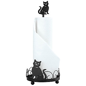 Cat Design Metal Paper Towel Holder, Metal Base for Added Support, Kitchen Storage and Organization – Measures 14" High x 5 3/4" Diameter, by Chef's Pride
