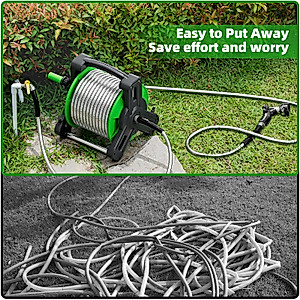 SPECILITE Wall Mount Garden Water Hose Reel with 75ft 304 Stainless Steel Metal Pipe and Nozzle for Outside, Yard, Patio,Space-Saving Design, Easy Storage, Green