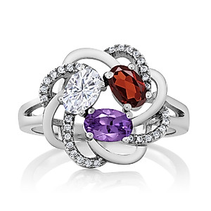 Gem Stone King 925 Sterling Silver Promise Customized and Personalized Build Your Own 3 Birthstone For He Engagement Flower Blossom Ring For Women (Size 8)