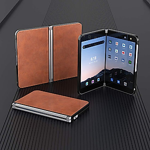 Feitenn Leather Slim Case for Microsoft Surface Duo Case 2020, Lightweight Folio Thin PU Leather Cover Durable Protective Bumper Shockproof Defender Shell for Microsoft Surface Duo 8.1" 2020 - Brown