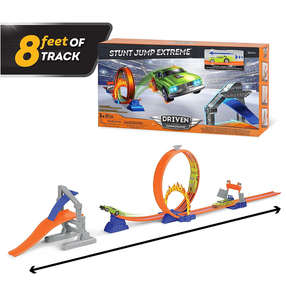 Driven by Battat – Toy Car Stunt Playset – 16Pc Toy Racing Loop Set – Race Car Toys and Playsets for Kids – Pullback Car – 3 Years + – Stunt Jump Extreme (16pc)