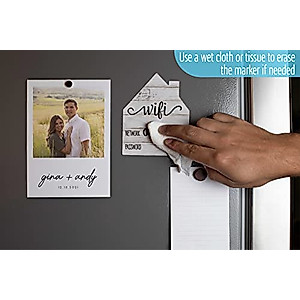 Rustic White WiFi Password Sign, Rustic Farmhouse Fridge Magnet, WiFi Password Sign for Home with Black Wet Erasable Pen, Magnetic White WiFi Sign for Guests, Fridge Magnet Decor, 4.0 x 5.0 inch