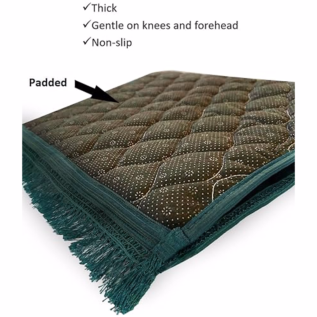 Prayer Rug Muslim Mat Islamic - Padded Very Thick Prayer Rug Sajadah for Men Women with Islam Prayer Beads for Eid Travel Ramadan, Soft and Luxury (Green Dl)