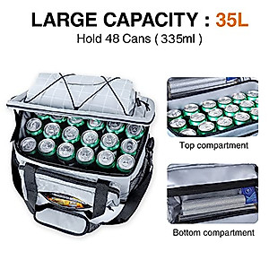 Soft Cooler Bag 48-Can Insulated Soft Cooler Large Collapsible Cooler Bag 35L Lunch Coolers for Picnic, Beach, Work, Trip